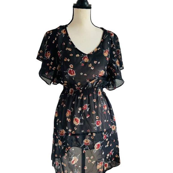 Mimi Chica | Dresses | Mini Chica Sheer Floral Black Dress | Poshmark